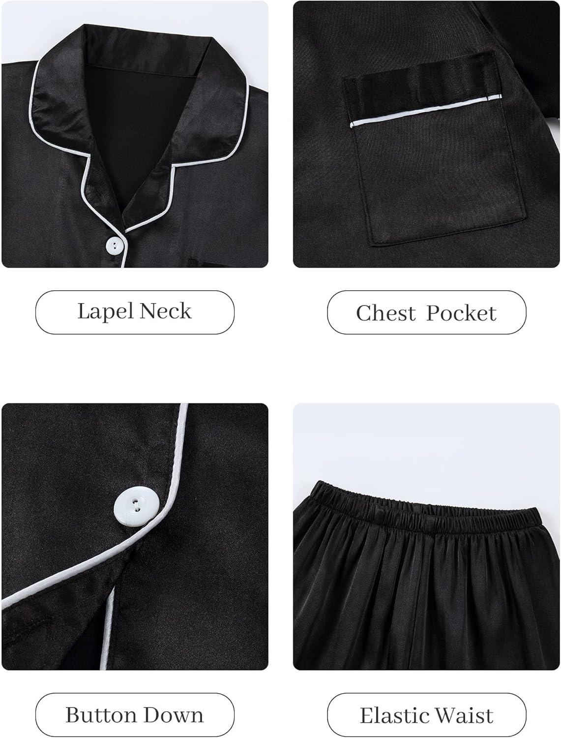 DIPUG Girls Pajamas Satin Long Sleeve Sleepwear Set Silky Feel Pjs for ...