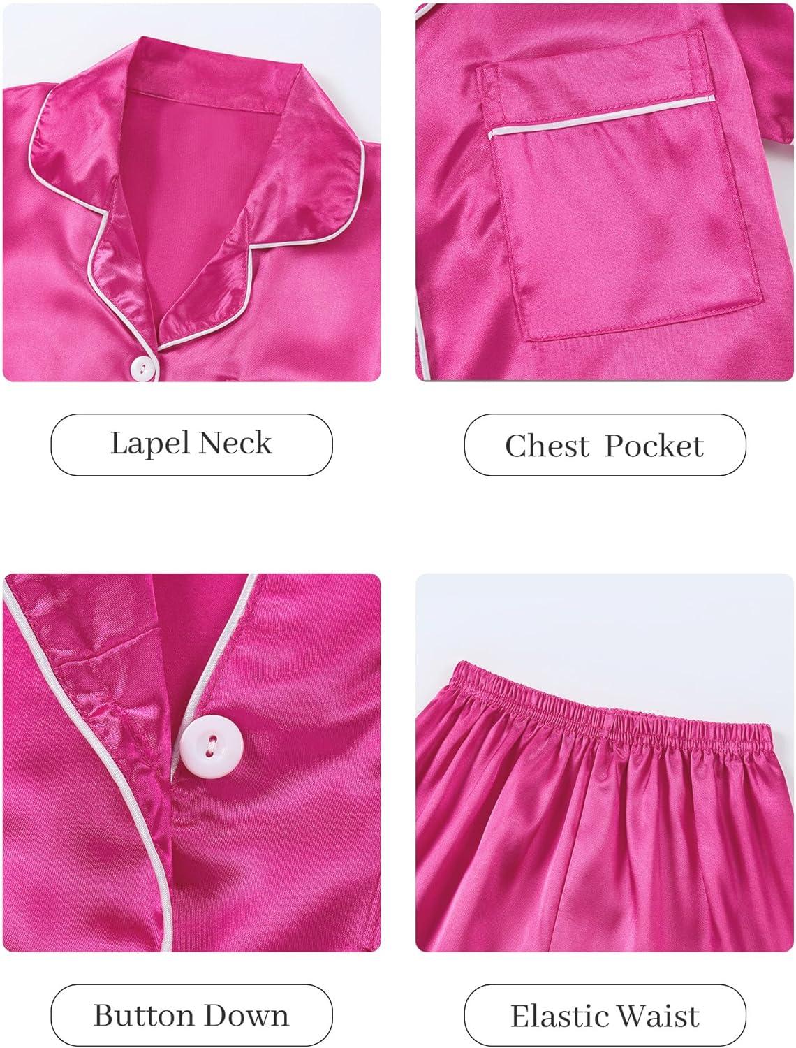 DIPUG Girls Pajamas Satin Long Sleeve Sleepwear Set Silky Feel Pjs for ...