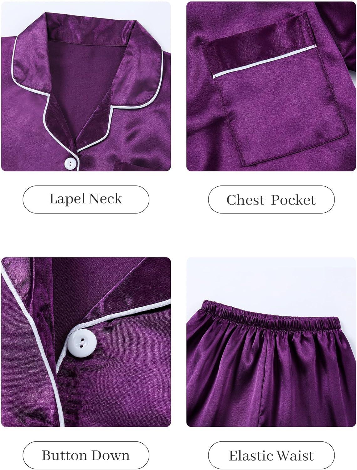 DIPUG Girls Pajamas Satin Long Sleeve Sleepwear Set Silky Feel Pjs for ...