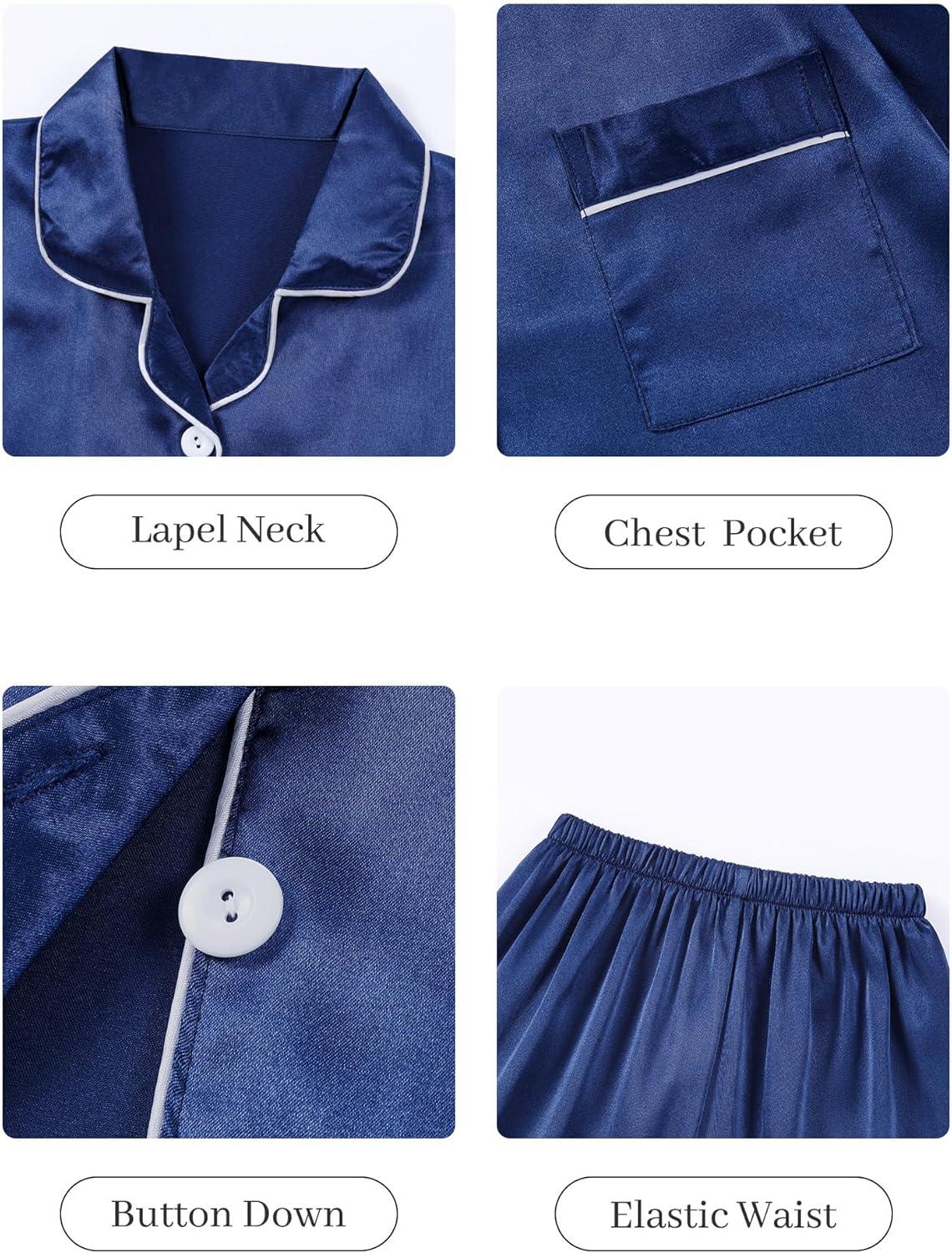 DIPUG Girls Pajamas Satin Long Sleeve Sleepwear Set Silky Feel Pjs for ...