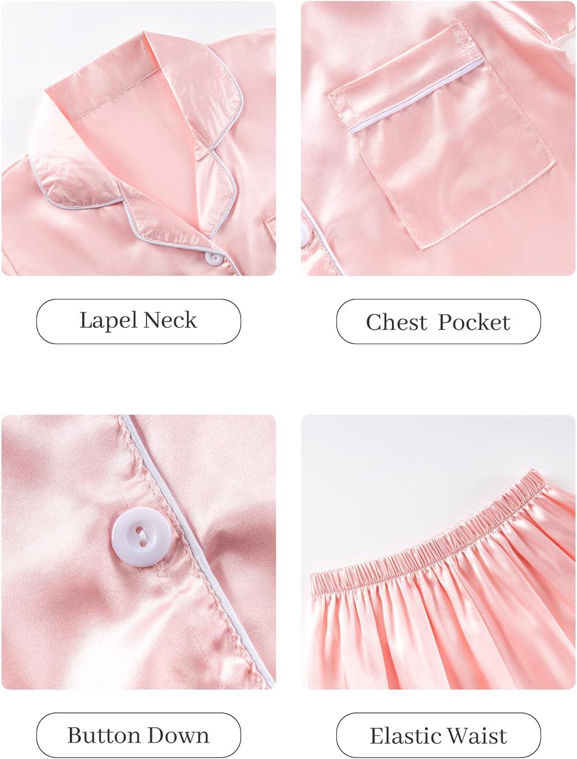 DIPUG Girls Pajamas Satin Long Sleeve Sleepwear Set Silky Feel Pjs for ...